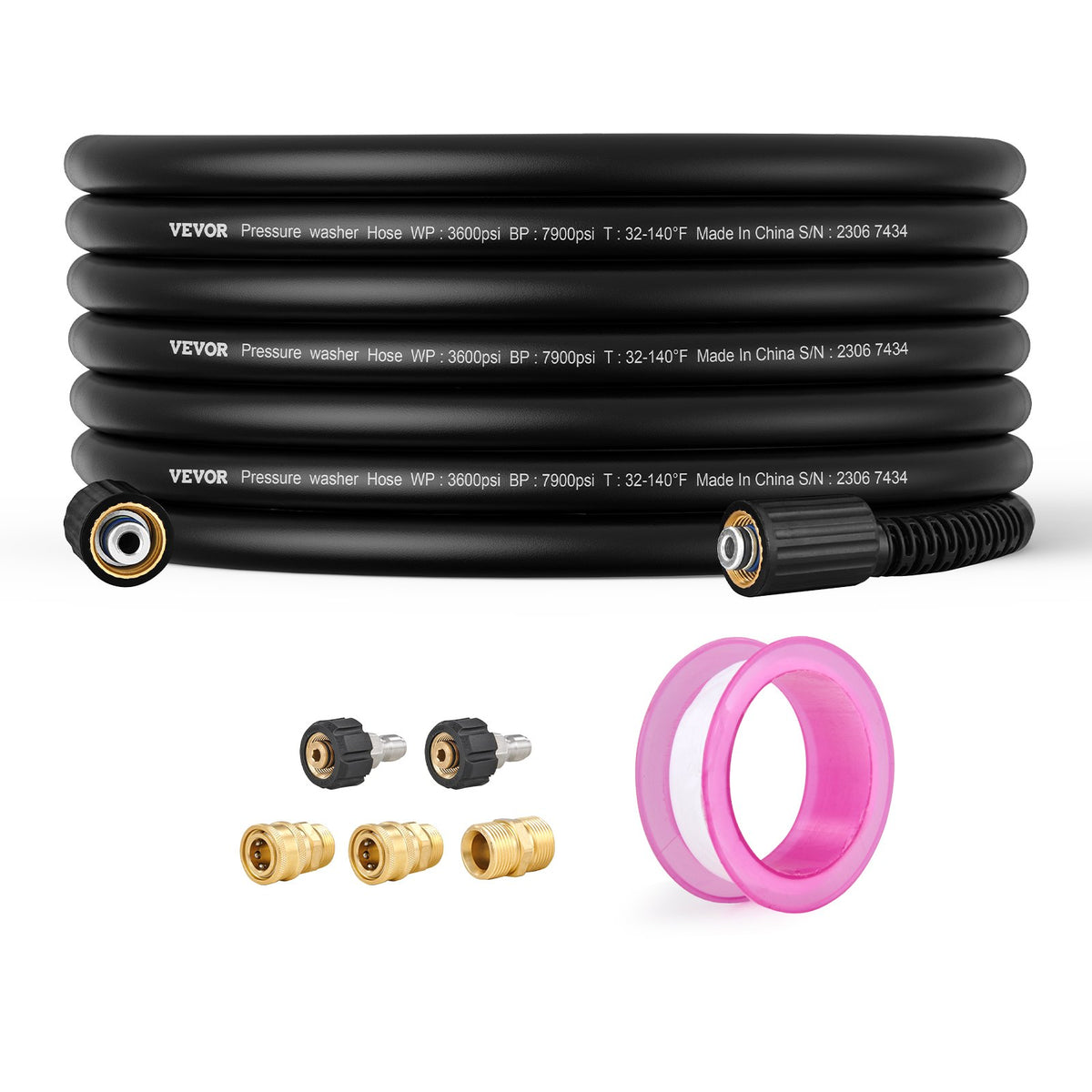 VEVOR 50 FT 3600 PSI High Pressure Power Washer Hose 1/4" Quick Connec ...